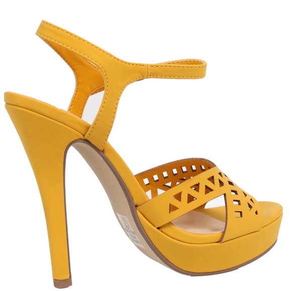 Shoes | Yellow Open Toe Laser Cut Out Ankle Strap High Hee | Poshmark